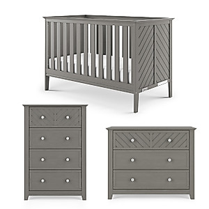 Child Craft Atwood Crib, Dresser and Chest Nursery Set, 3-Piece, Includes 3-in-1 Convertible Crib, Dresser and Chest, Grows with Your Baby (Lunar Gray)