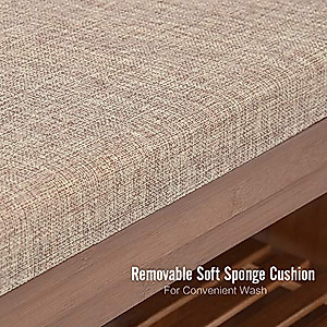 YUSING Bamboo Shoe Rack Bench with Removable Cushion, 2 Tier Entryway Shoe Storage Organizer Shelf with Hidden Drawer and Umbrella Stand for Bedroom, Living Room and Bathroom (Large)