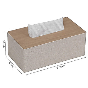 GOLRANLYE Tissue Box Cover Rectangular 9.8"(L) x 5.3"(W) x 4.3"(H) Refined Modern PU Leather Facial Tissue Dispenser Box Holder for Dresser Bathroom Decorative (Beige)