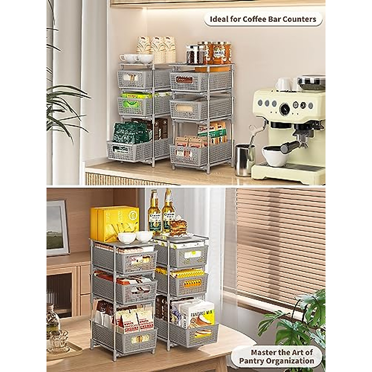 LIWAKA 2 Pcs 4 Tier Bathroom Cabinet Organizer,Pull Out Storage Organizer Under Sink Organizers with Dividers,Medicine Pantry Organization and Storage,Grey