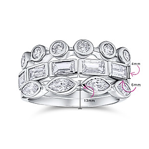 3 Set Geometric Cubic Zirconia Baguette Marquise Round CZ Stackable Wedding Band Ring Set For Women .925 Sterling Silver