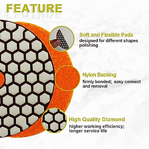 SANLEETEK Dry Diamond Polishing Pads 4"/100mm - 8pcs 50x3/100x2/200/400/800 Polish Pad Kit with 5/8"-11 Backer Pad+Adapter for Granite Marble Artificial Stone Quartz for Angle Grinder