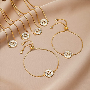 DOLLRINBOY 14K Gold Plated Initial Bracelets for Women,Letter Chain Bracelet Personalized 26 Alphabet Minimalist Jewelry Matching Couple Bracelets Friendship Bracelets (S, Copper)