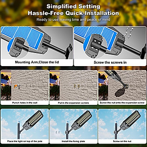 IOBZSM Solar Street Light 7000K 800000LM Auto On/Off Dusk to Dawn IP67 Waterproof Motion Sensor for Security & Outdoor Lighting (8000W-1Pack)