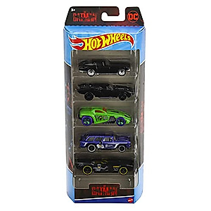 Hot Wheels Batman 5-Pack, Set of 5 Batman-Themed Toy Cars in 1:64 Scale (Styles May Vary)