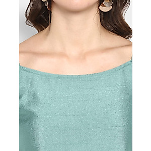 Janasya Indian Women's Mustard Foil Printed Poly Silk Ethnic Dress