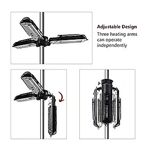 Skypatio Electic Parasol Patio Heater, Folding Electric Outdoor Umbrella Space Heater,3 infrared Heating Lamps for Pergola or Gazebo, 1500W,Black