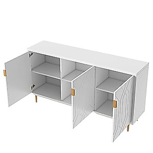 VilroCaz Modern 65'' Storage Sideboard Cabinet with Adjustable Shelves and Metal Legs, TV Stand for TV up to 70 inch, Center Console Table Sofa Table for Entryway Living Room Kitchen (A2-White)