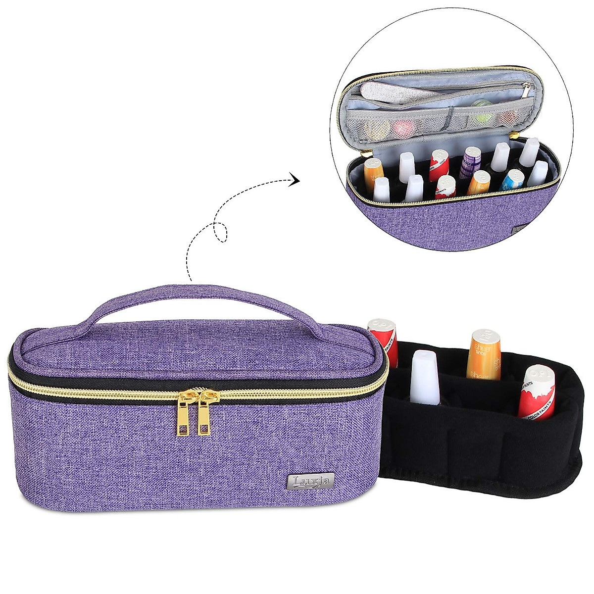 LUXJA Nail Polish Organizer - Holds 12 Bottles (15ml - 0.5 fl.oz), Nail Polish Case for Polish and Small Tools, Purple
