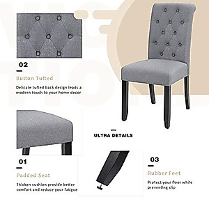 VICTONE Dining Chair Fabric Tufted Upholstered Design Armless Chair Set of 2 (Grey)