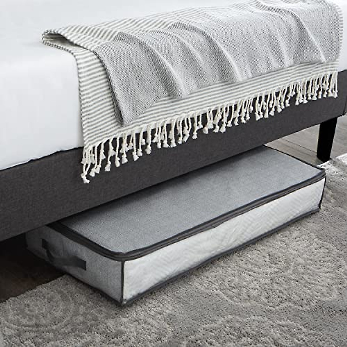 Simplify Foldable Under-The-Bed Storage Bag Organizer for Clothes, Seasonal, Blankets, Bedrooms and Closets, Grey, 26603-GREY