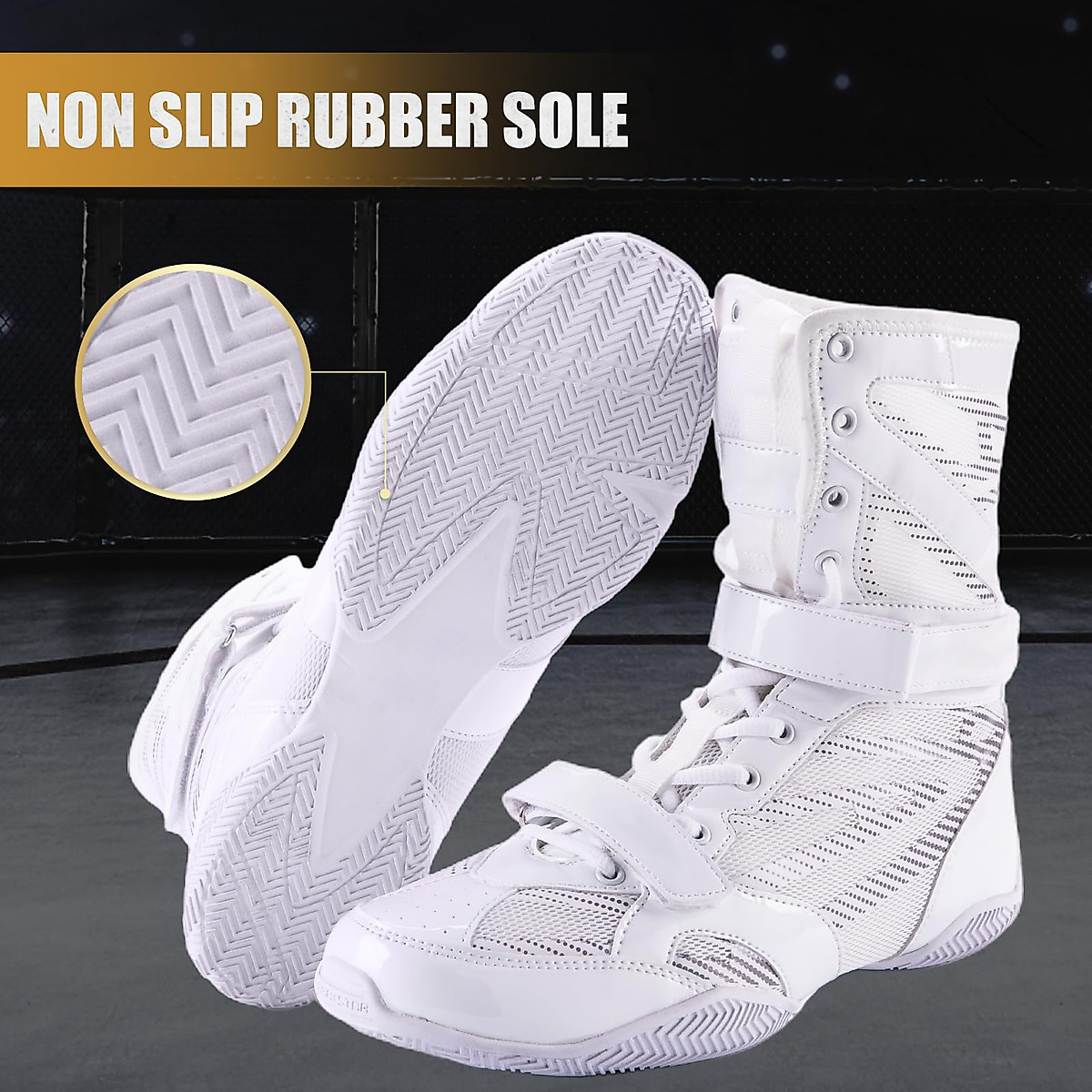 kcross Boxing Shoes for Men and Women, Anti-Slip Wrestling Shoes Men Youth Wrestling Shoes Training. Boxing Boots for Kids, Boys White