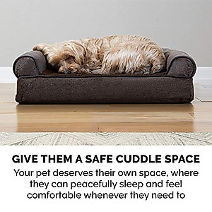 Furhaven Cooling Gel Dog Bed for Large Dogs w/ Removable Bolsters & Washable Cover, For Dogs Up to 125 lbs - Sherpa & Chenille Sofa - Coffee, Jumbo Plus/XXL