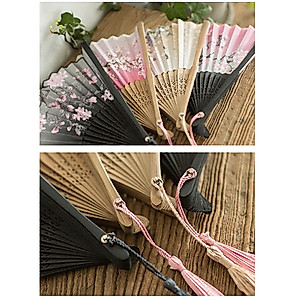 Folding Hand Fan for Women Hand Held Silk Folding Fans with Bamboo Foldable Chinese Japanese Vintage Fan Purple Sakura