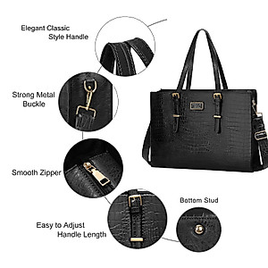 MOSISO Laptop Bag for Women Compatible with MacBook Air 15 inch M2 A2941 2023/Pro 16 inch M3 M2 M1 2023-2019, Crocodile Grain Waterproof PU Leather Large Capacity Work Travel Case, Black