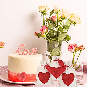 Whaline 20 Pack Valentine's Day Burlap Gift Bag Glitter Red Heart Drawstring Bag with Tag and Cotton Rope Rustic Linen Pouches Sacks for Valentines Party Favors Wedding Bridal Shower Supplies