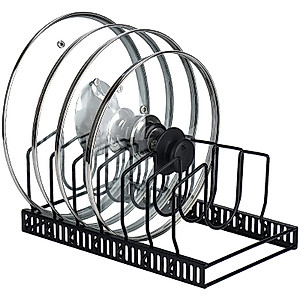 Toplife Adjustable 10+ Pans Organizer Rack + 7+ Lids Organizer Rack + 10+ Bakeware Organizer Rack for Kitchen Cabinet and Counter, Black