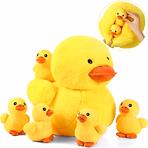 Kasyat 6 Pieces 13.7 Inches Duck Stuffed Animals Plush Duck with 5 Little Plush Ducks Play Set Duck Stuffed Animals Stuffed Duck Plush Duck Plushies with Zipper Pouch Ducky Animal Dolls