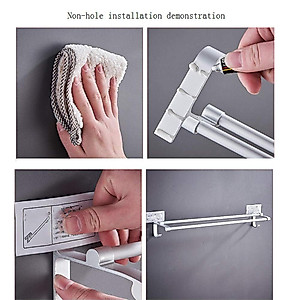 NERDOH Space Aluminum matt Double Rod with Hook Silver White Multifunctional Wall-Mounted Towel Rack-Length 40CM Wall Mounted Towel Bar Hanging for Kitchen Bathroom Cupboard