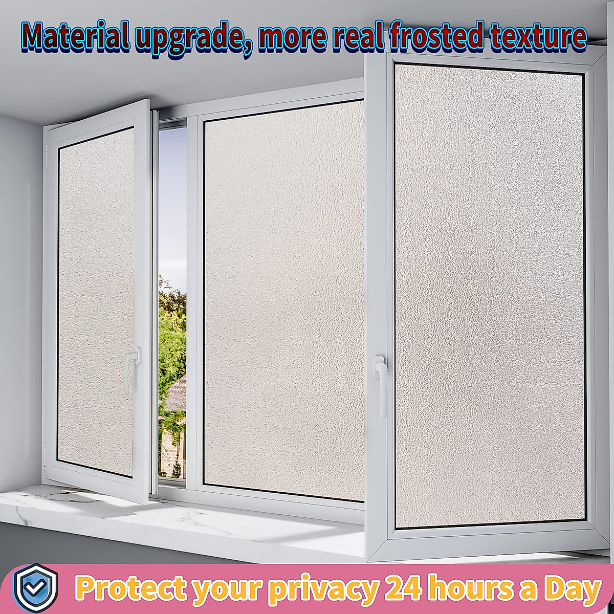Window Privacy Film Frosted Glass Window Film, Heat Control Non-Adhesive Static Cling Decorative Opaque UV Blocking Window Films for Home Bathroom Office (Pure, 35.4”×78.7”)
