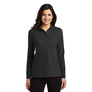 Port Authority Ladies Silk Touch Long Sleeve Polo M Black