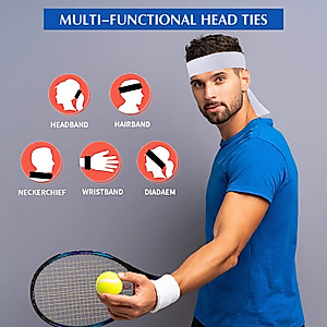 12 Pieces Unisex Dry Head Band for Sports - Basketball, Running, Tennis, Karate, Athletics (White)