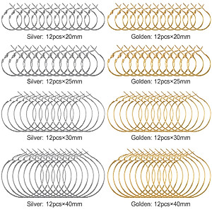 PAGOW 96Pcs Hoop Earrings Finding, Hypoallergenic Alloy Round Earring Hoops for Jewelry Making, Open Beading DIY Earrings Craft Art Accessories