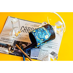 lizimandu PU Leather Pencil Pen Holder,Round Pencil Cup Stationery Desk Organizer Control Storage Box for Home Office Bedroom(1 Pack,1-Starry Sky)