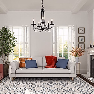 GEPOW Black Farmhouse Chandelier Rustic Pendant Lighting, Small 5-Light Fixture with 2-Layer Arms for Dining Room, Bedroom, Living Room and Foyer