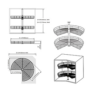 DOWELL 32inch Kidney Shape Chrome Lazy Susan Double Rack Kitchen Cabinet 2 Shelf Set 4001-270-32