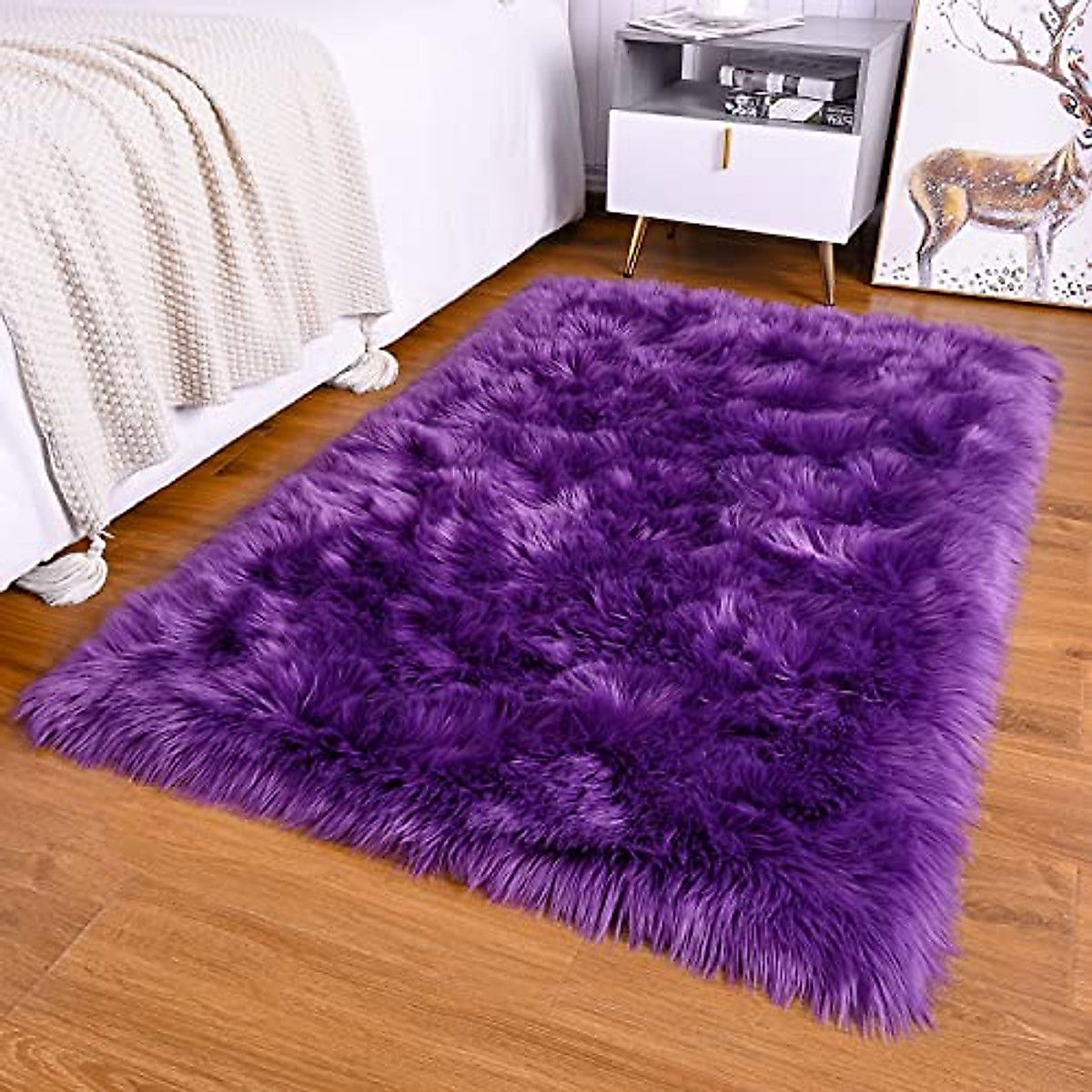 BENRON 3x5 Area Rug,Purple, Faux Sheepskin Rugs for Bedroom Living Room, Plush and Soft Carpets Door Mat Table Tops Sofa Covers Luxury Home Decor