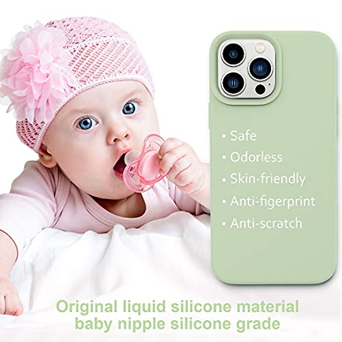 Vooii Compatible with iPhone 13 Pro Max Case, Liquid Silicone Full Body Protective Case with [Anti-Scratch] [Soft Microfiber Lining] [Camera Protective] for iPhone 13 Pro Max 6.7 inch, Matcha