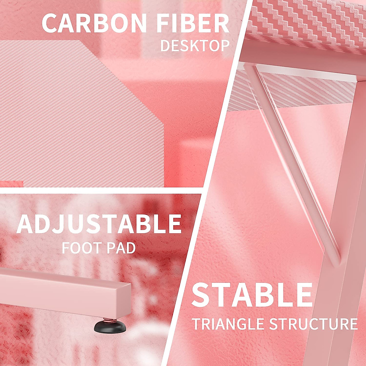 VICTONE L Shaped Gaming Desk, Corner Desk with Monitor Stand, Computer PC Table for Home Office Writing Studying Working, Space-Saving, Easy Assemble(Pink,51'')