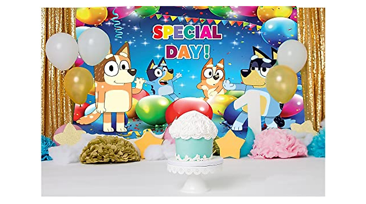 Bluey Birthday Backdrop Banner - 7x5 ft Kids Party Decorations