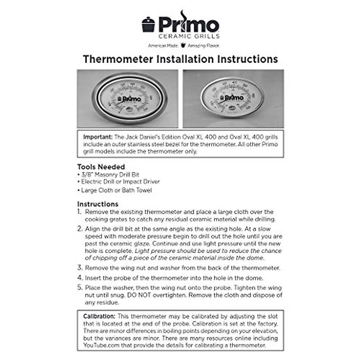 Primo Grills Thermometer for Primo Ceramic Grills - Now 200% Larger and Ability to Calibrate