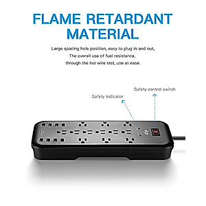 KMC 12-Outlet Surge Protector Power Strip with 8 USB Charging Ports (5V/10A), 4500J,6-Foot Cord
