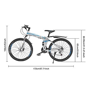 FLYHERO Folding Mountain Bike, 26" Womens 21-Speed Mountain Folding Bike, Carbon Steel Frame Mountain Bike, with Dual-Disc Brake, Blue&White