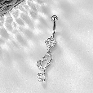 NASAMA 14G Stainless Steel Belly Button Rings for Girls Women CZ Navel Body Piercing Jewelry (Steel color)