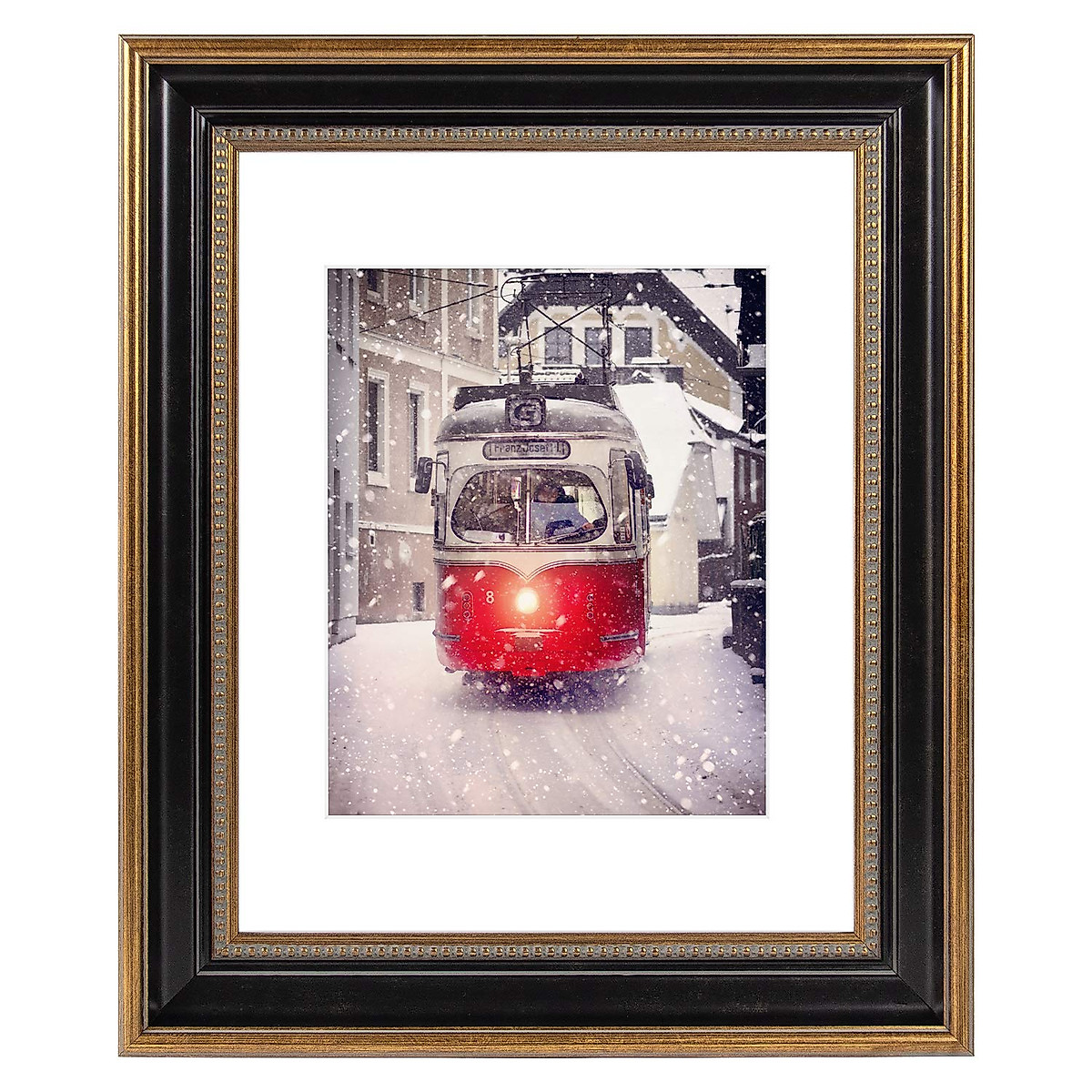 Space Art Deco, 11x14 Picture Frame with Mat for 8x10 Photo or Display 11x14 Poster/Photo/Print Without Mat, Shatter Resistant Glass Wall Mounting (Ornate Gold/Black)