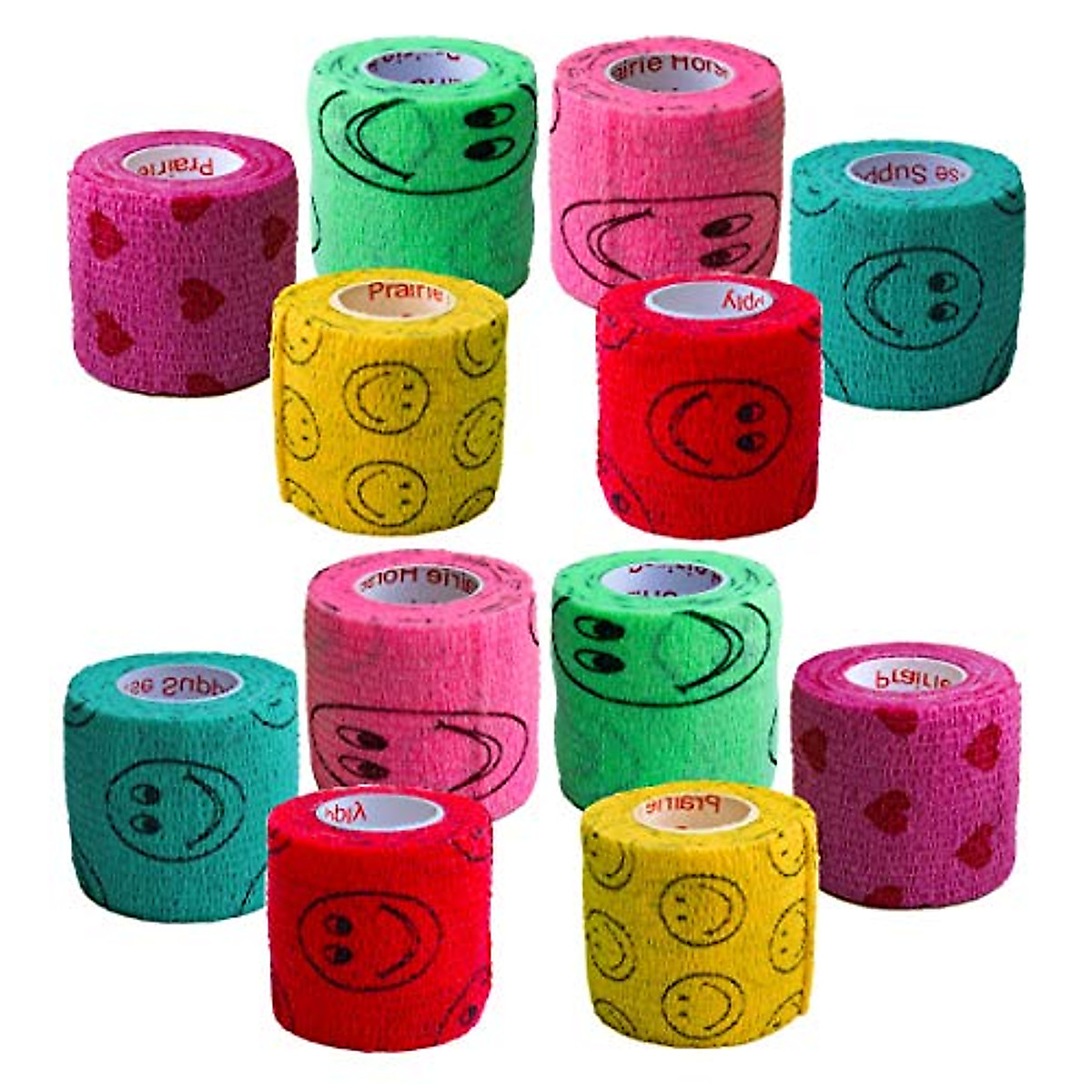 Prairie Horse Supply 2 Inch Vet Wrap Tape Bulk (Assorted Patterns) (Pack of 12) Self Adhesive Adherent Adhering Flex Bandage Grip Roll Dog Cat