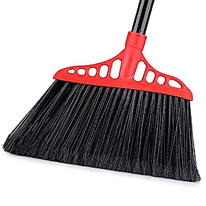 Heavy Duty Broom Outdoor/Indoor Commercial Broom with 55" Long Handle, Wide Angle Corner Broom Perfect for Garage Patio Kitchen Sidewalk Deck Porch Driveway Floor Room Rubbish Sweeping - Black and Red