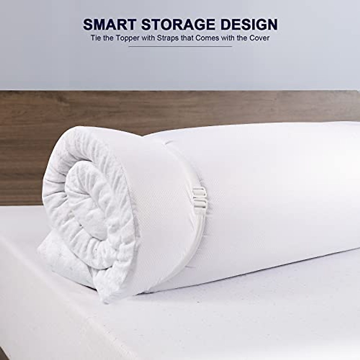 Queen Mattress Topper Cover, Premium Bamboo Zippered Cover for Mattress Topper with Adjustable Straps, Ferlizer 4 Inch Queen Mattress Topper Protector