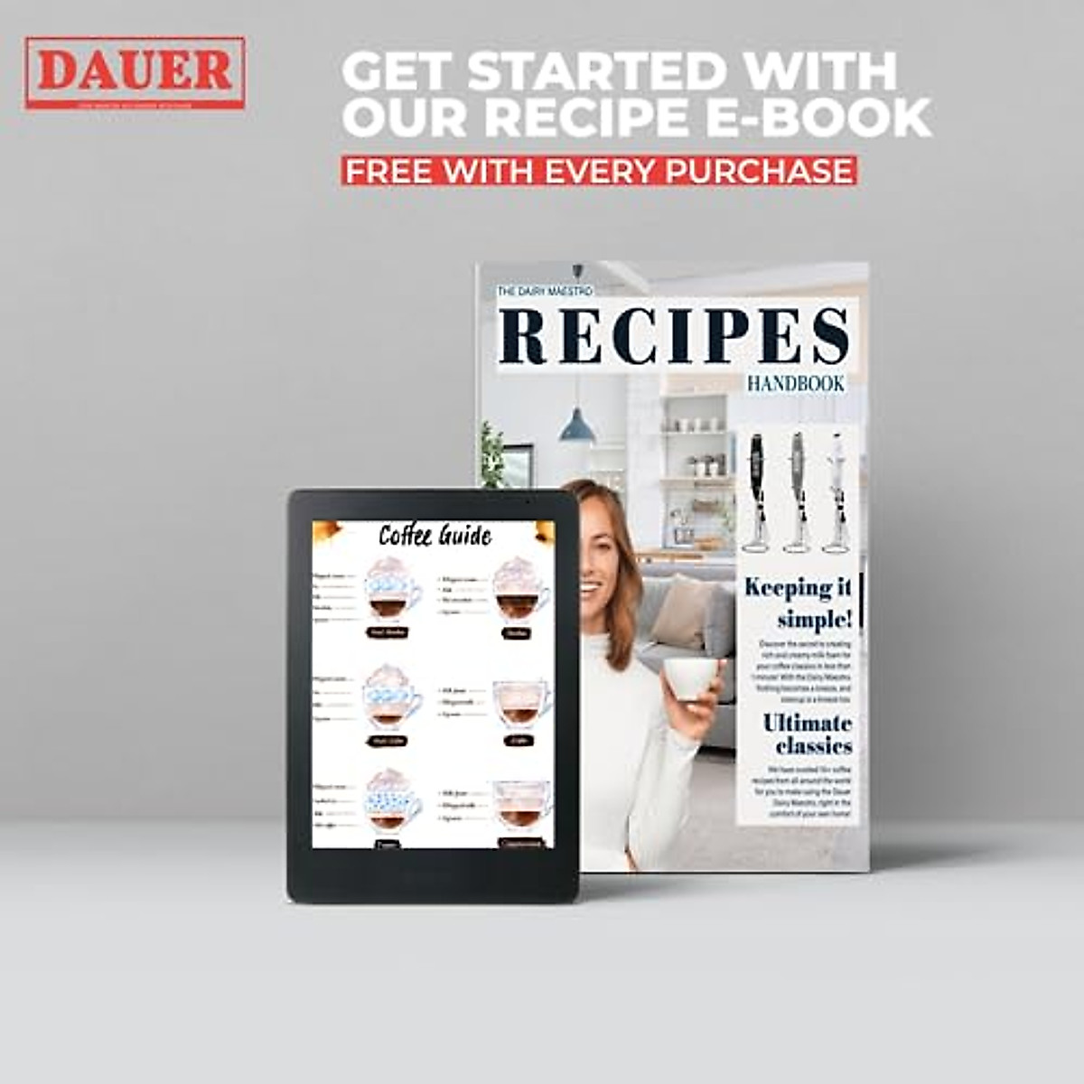 Dairy Maestro - Premium Milk Frother and Whisk for Barista-Quality Beverages. Perfect for Cappuccinos, Lattes, Matcha, Hot Chocolates, Smoothies, Milkshakes, Salad Dressings and Omelettes (Gray)