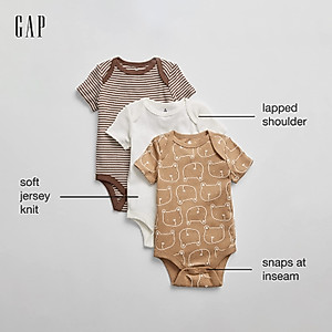GAP unisex baby Short Sleeve Bodysuit, Brannan Brown Print, 6-12M US