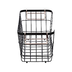 Amazon Basics Stackable Metal Wire Storage Basket Set for Kitchen or Bathroom - Black/Rose Gold