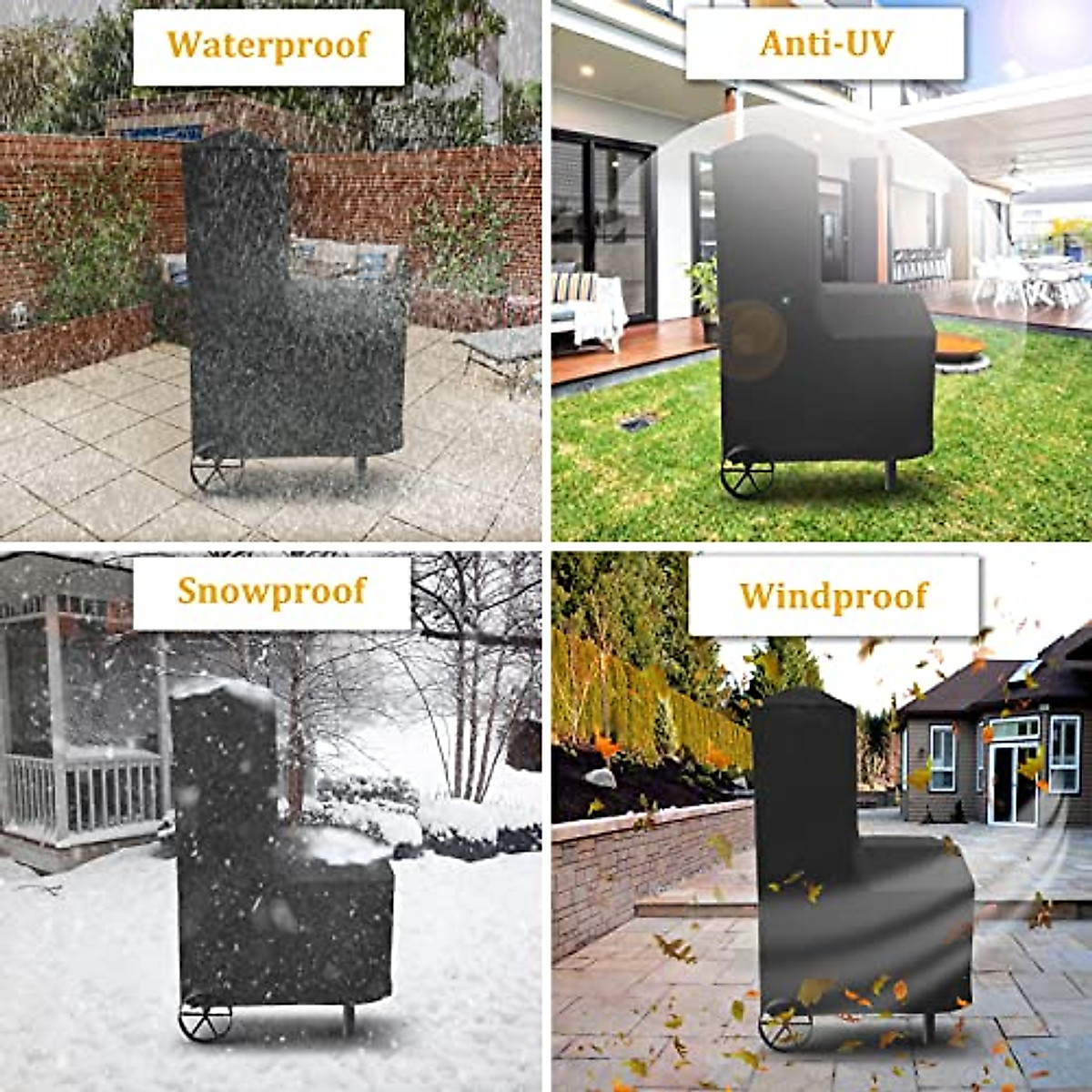 STARTWO Offset Smoker Cover,Waterproof Longhorn Grill Cover,Windproof BBQ Cover,UV Protecting Longhorn Smoker Cover for Oklahoma Joe's and Rivergrille Rustler Vertical,43LX29WX67H inches