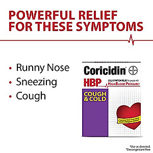 Coricidin HBP Decongestant-Free Cough and Cold Medicine for Hypertensives, Cold Symptom Relief for People with High Blood Pressure (16 Count)