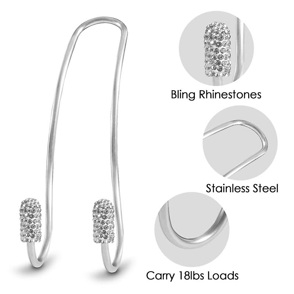 Guoord 【2024 Upgraded】 Car Headrest Hook Decorations, 2 Pcs Bling Purse Hook Hangers, Stainless Hooks Car Hangers and Durable Backseat Holder, Storage Universal for SUV Truck Vehicle(White)