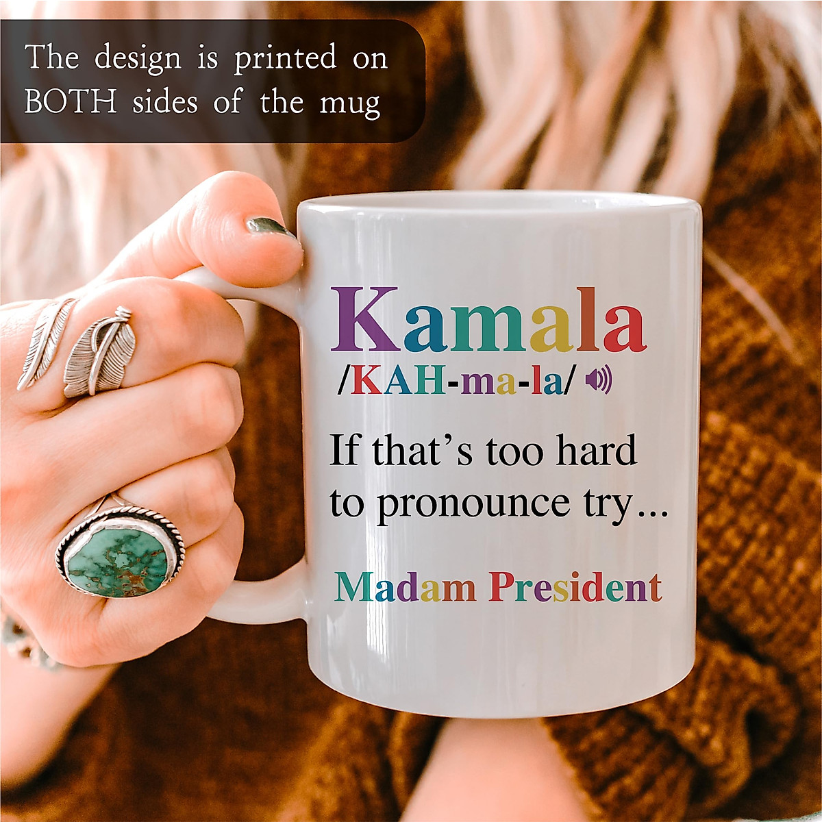 MyCozyCups Kamala Harris Definition 11oz Coffee Mug, Cat Ladies for Kamala 2024 Cup, First Female Madam President Gift for Women Equal Rights Liberal Democrat, Comma La Mug