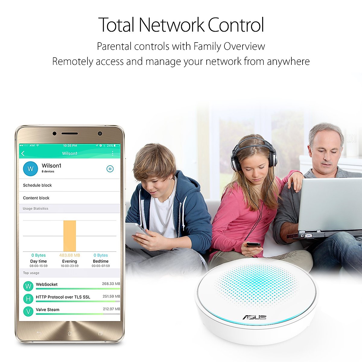 ASUS Home Wi-Fi System, Pack of 3 (for large homes), Tri-Band Mesh Networking Wireless AC2200 Routers with AI Protection - MAP-AC2200